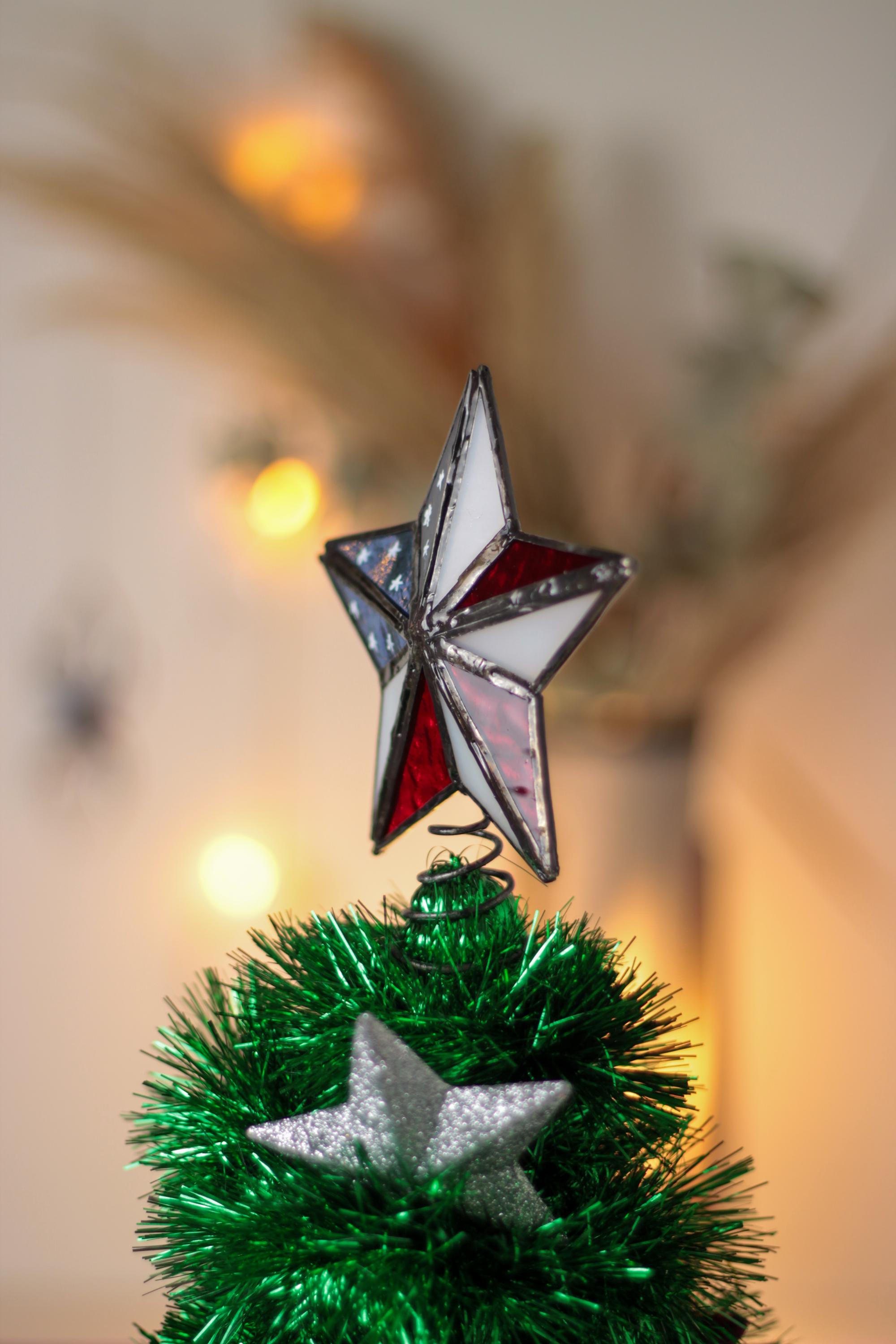 Stained Glass American Flag Star Tree Topper: Patriotic Christmas Decor ...