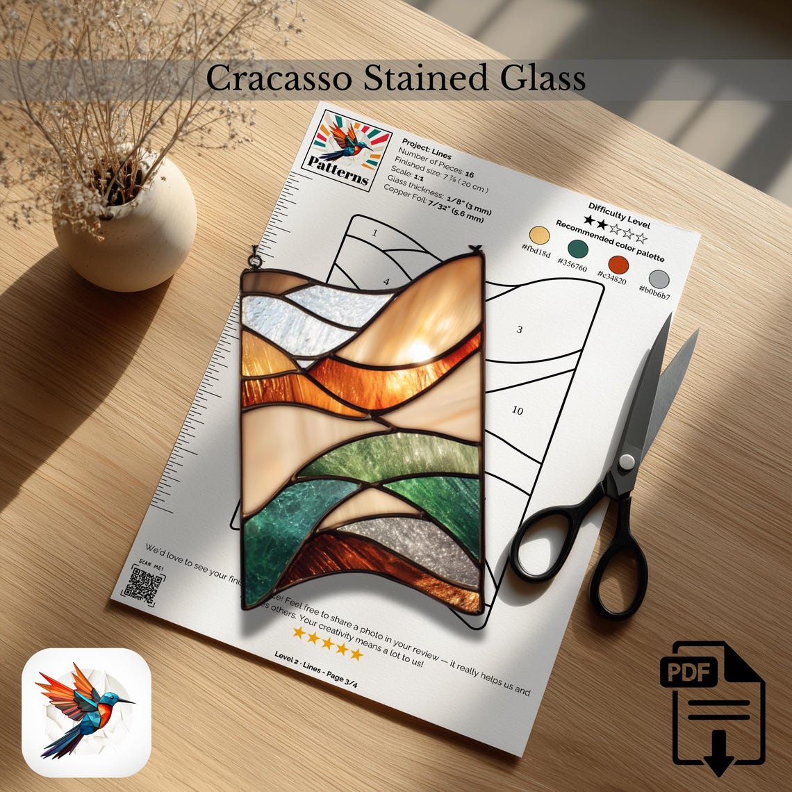 Lines Stained Glass Pattern , Glass Template , Warm Decoration , PDF ...