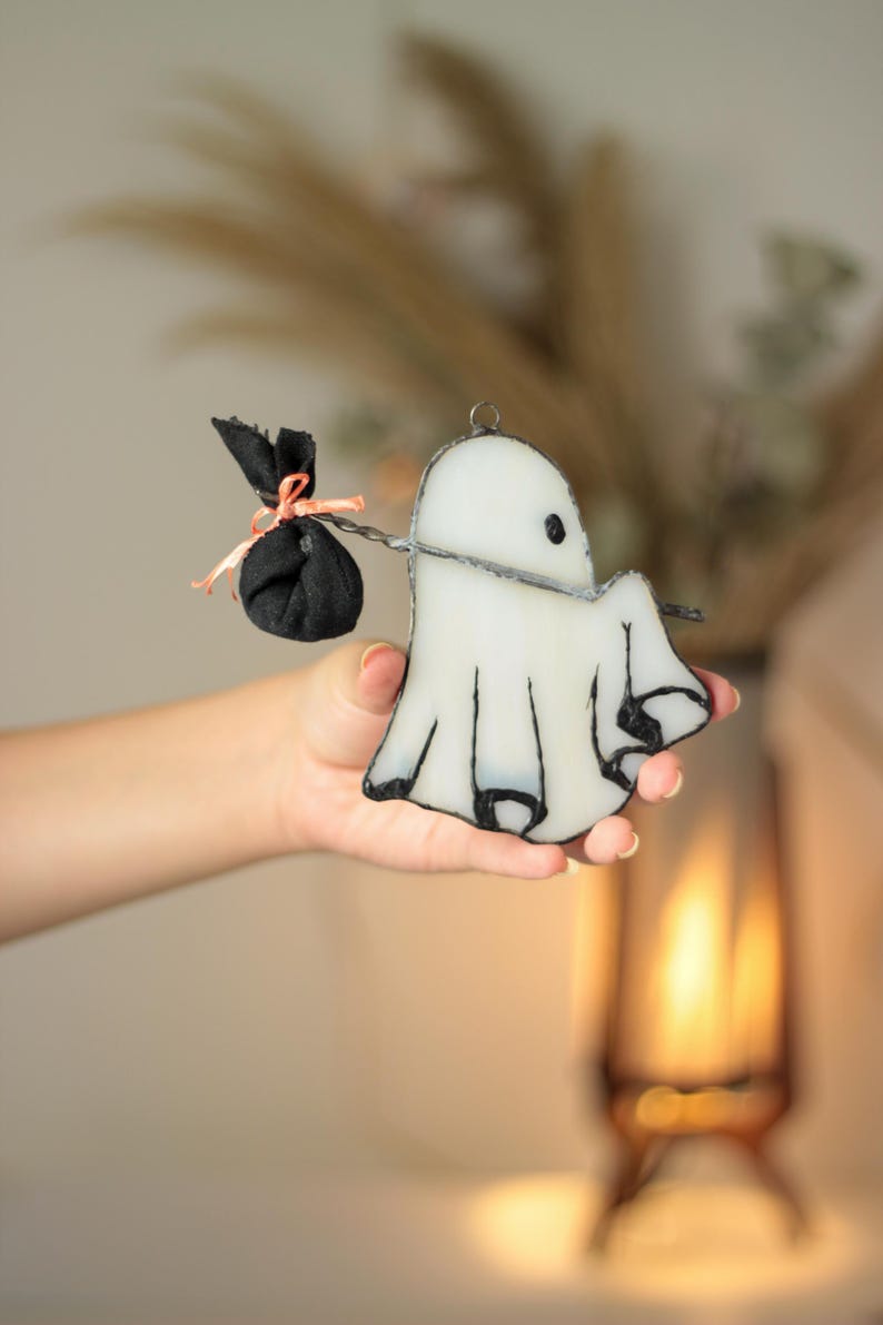 Adorable Ghost With Bundle, Stained Glass Halloween Decoration, Unique ...
