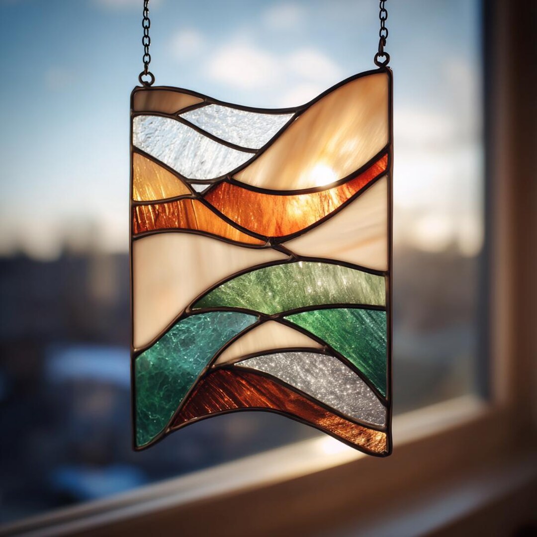 Lines Stained Glass Pattern , Glass Template , Warm Decoration , PDF ...