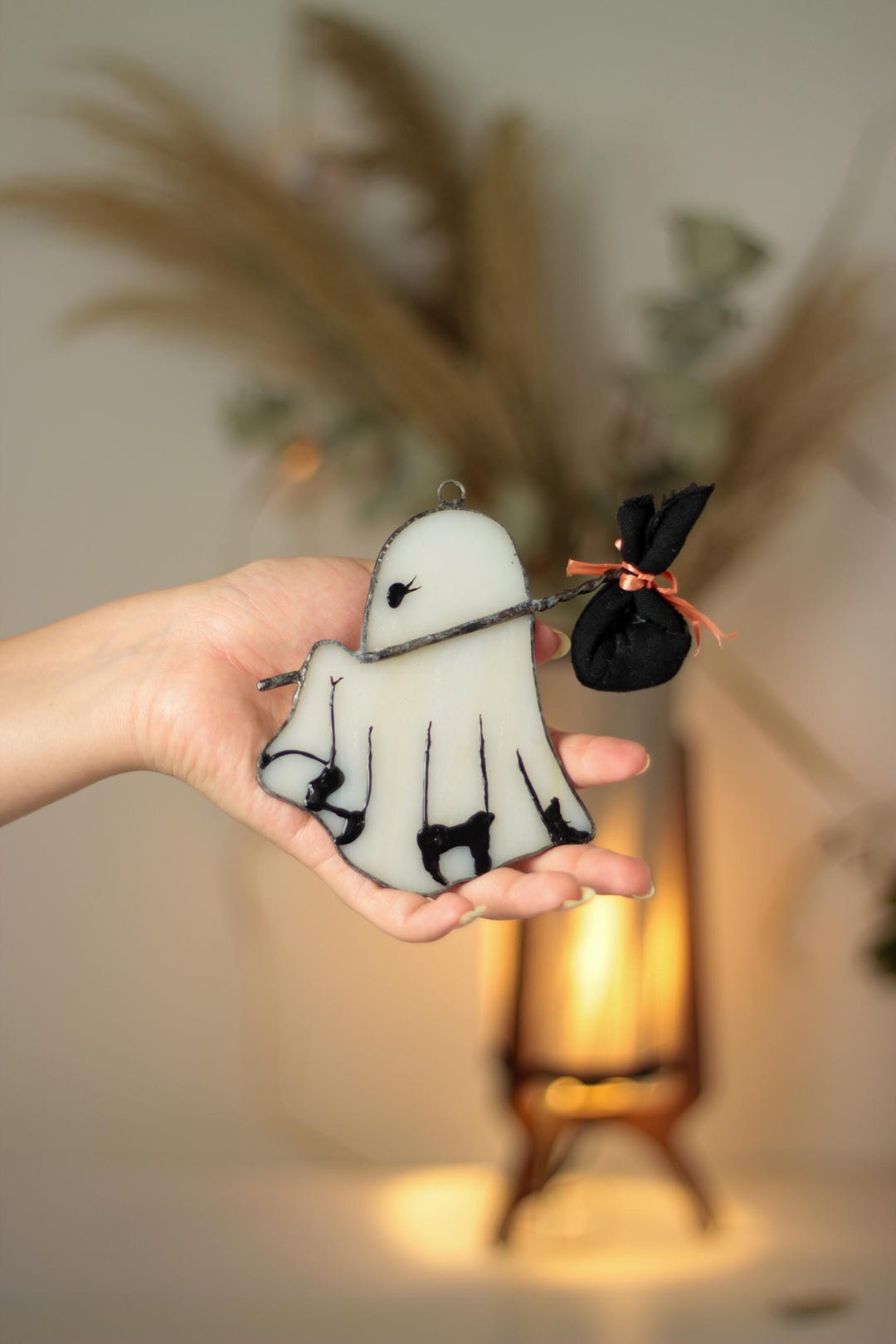 Adorable Ghost With Bundle, Stained Glass Halloween Decoration, Unique ...