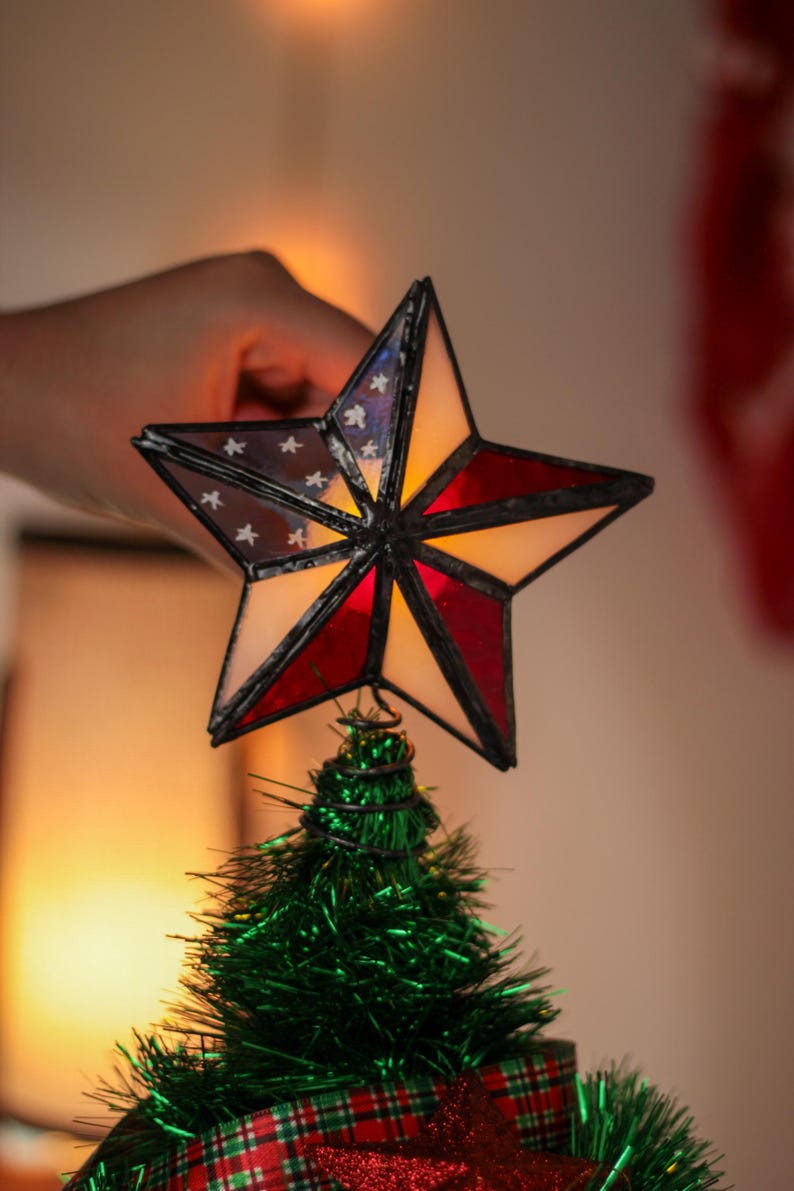 Stained Glass American Flag Tree Topper Star Perfect Patriotic ...