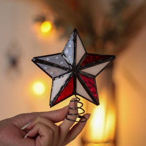Stained Glass American Flag Star Tree Topper: Patriotic Christmas Decor ...