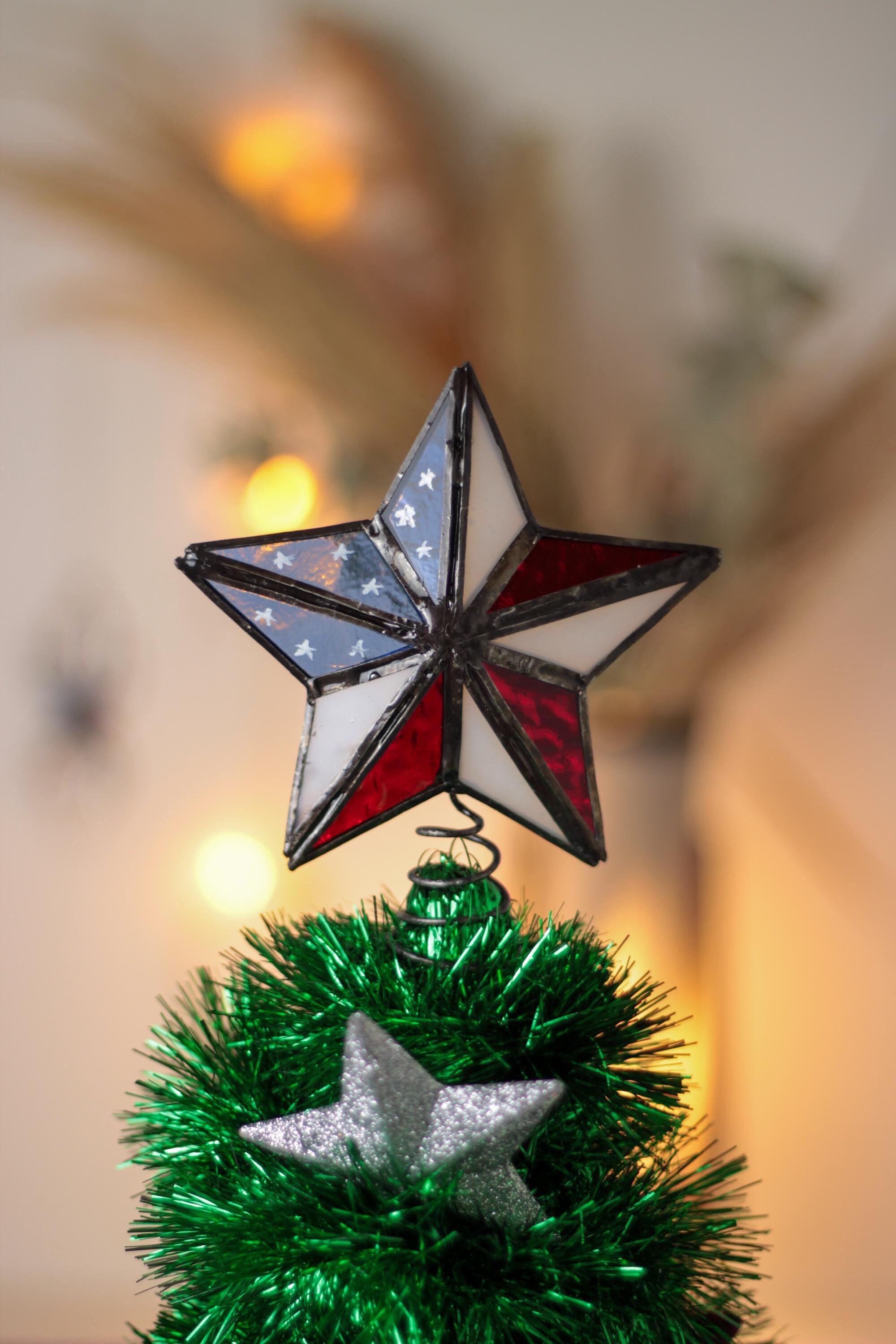Stained Glass American Flag Star Tree Topper: Patriotic Christmas Decor ...