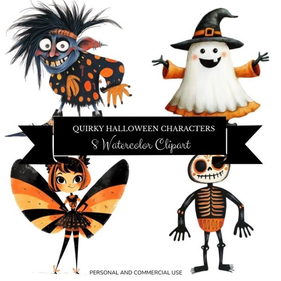 8 PNG Halloween Clipart Pack, Quirky and Spooky Animal Designs, Funny ...