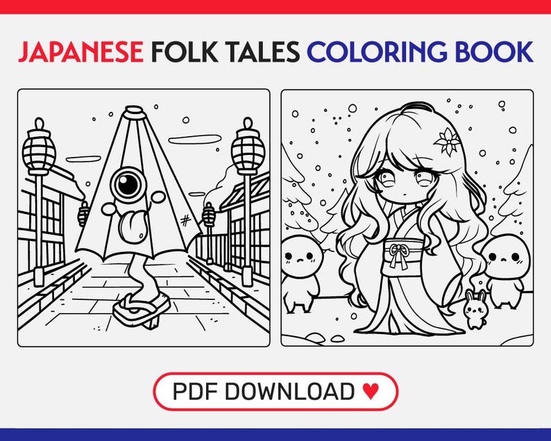 Printable Japanese Folk Tales Coloring Book | Instant Digital Download ...