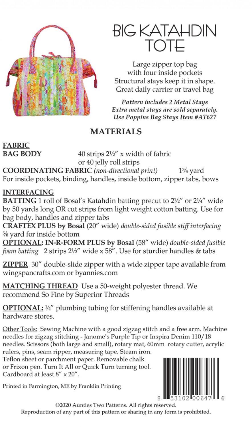 Big Katahdin Tote Sewing Pattern and Includes 2 Pre-bent Stays- From Aunties Two-bags, Purses ...