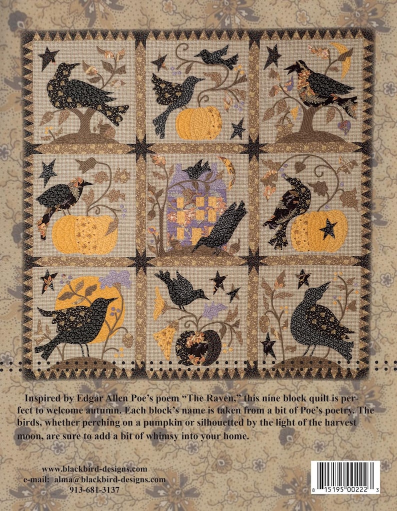 The Raven - an Fall or Autumn Quilt Pattern Book of 9 Applique Designs ...