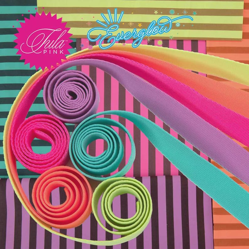 Tula Pink Everglow Webbing BY THE YARD 1 Inch Wide , Great for Bag ...