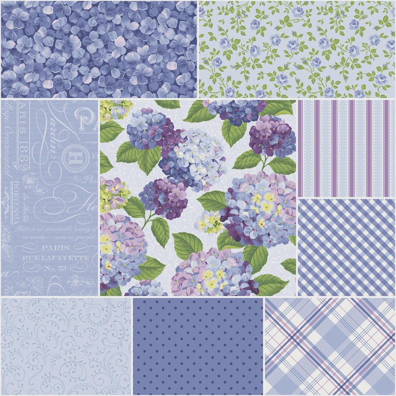 Hydrangeas in the Garden Fat Quarter Bundle 27pcs Pre-cut Quilt Fabric ...