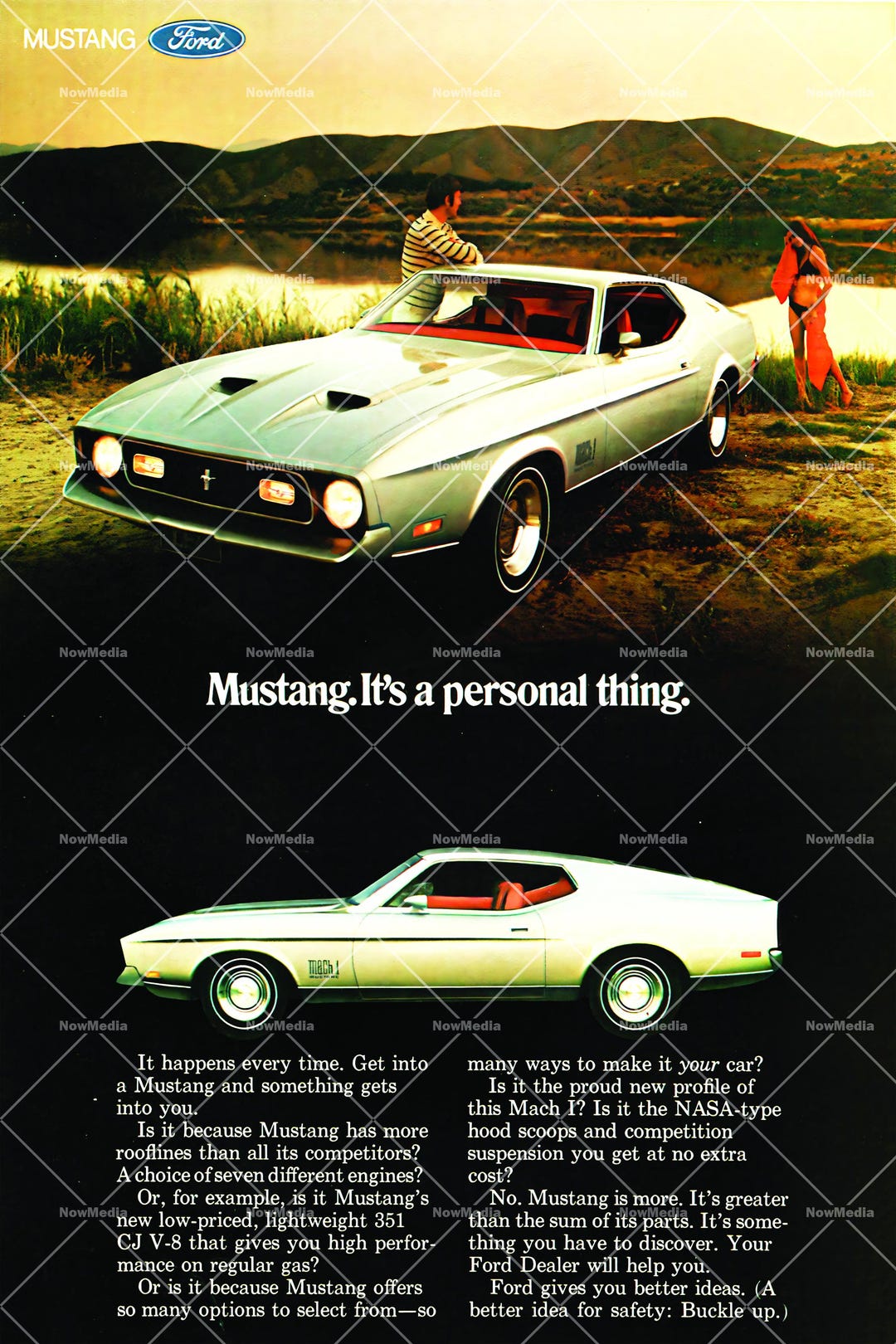 Vintage 1971 Ford Mustang Mach 1 Car Print Ad 1970s RARE - Poster ...