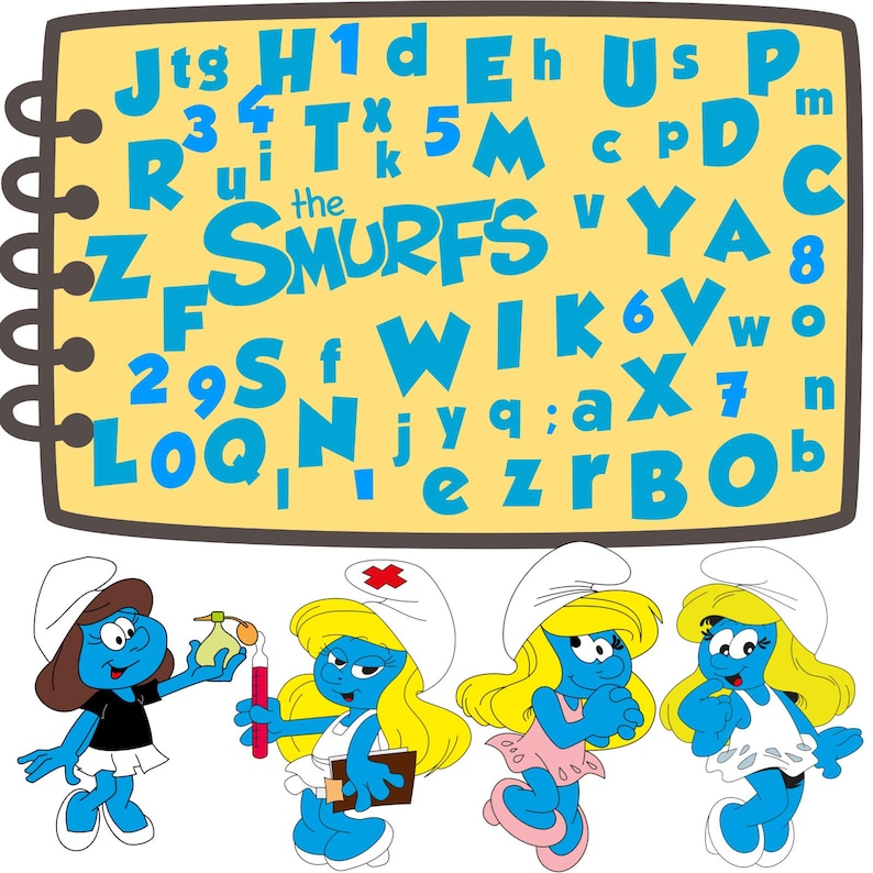 Smurfs SVG Bundle, Smurfs PNG Clipart, Alphabet SVG, Smurfs Font ...