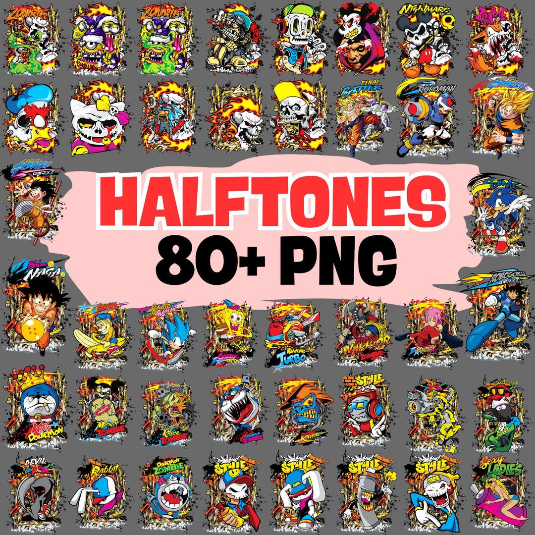 80 Halftone PNG Design Bundle Perfect for T-shirts,posters,stickers ...