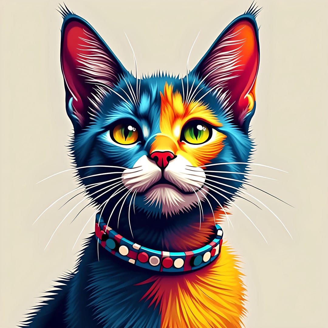 Vivid Cat Drawing, Playful Feline Print, Digital Downloadable Art - Etsy