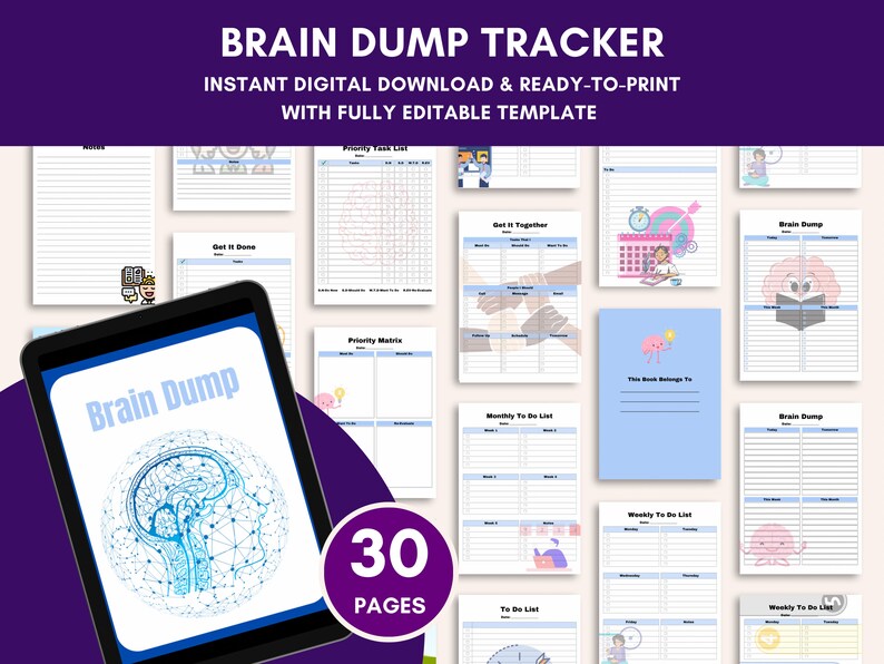 Brain Dump Tracker/journal Instant Digital Download Editable in Canva ...