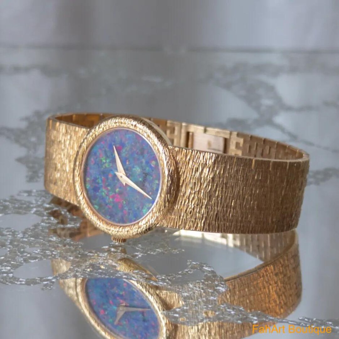 Vintage 18K Yellow Gold Black Opal Watch Mechanical Wristwatch 750 ...