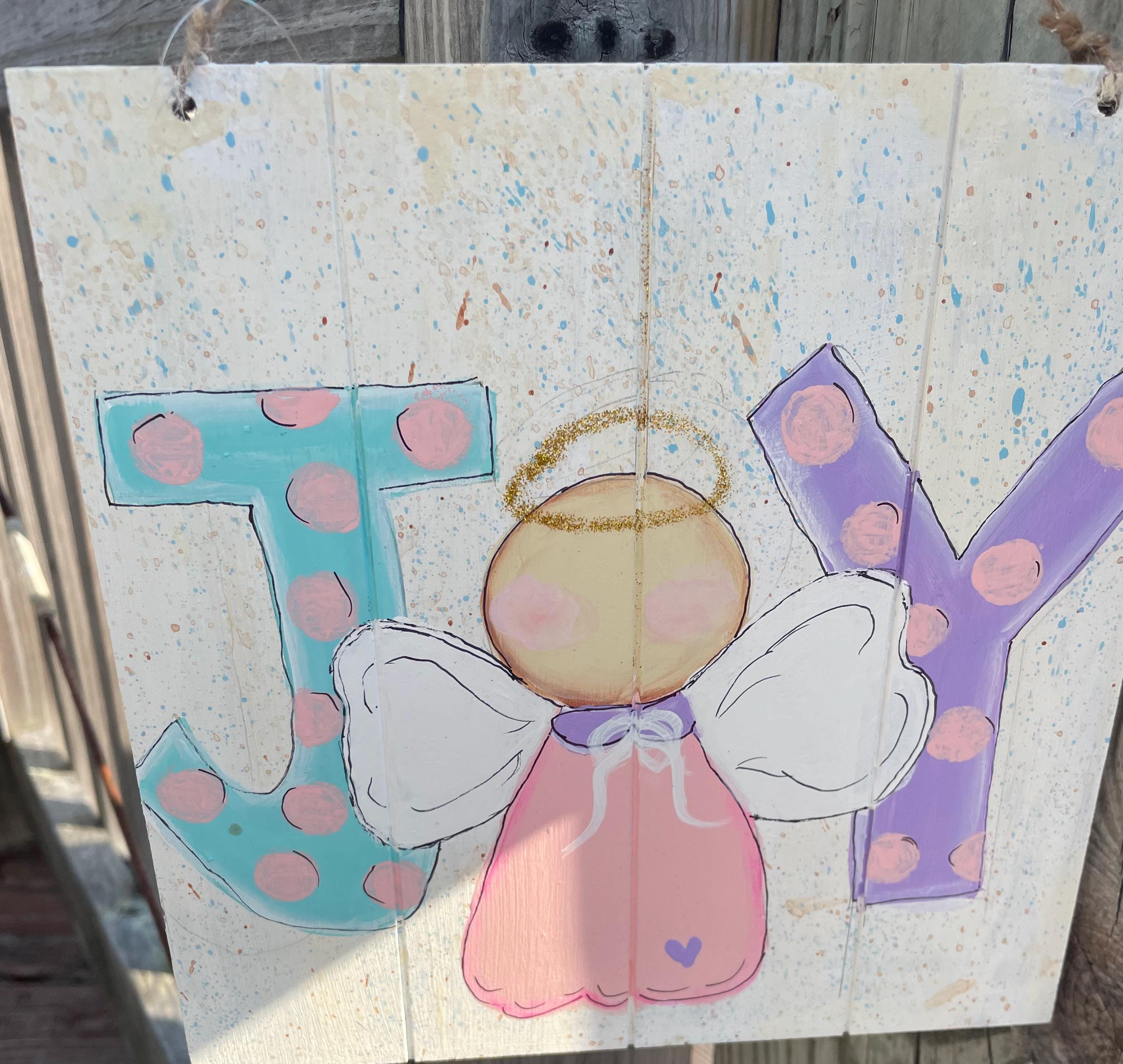 Angel Wooden Plaque Pastel Joy Sign Christmas Wooden Hanger Hand ...