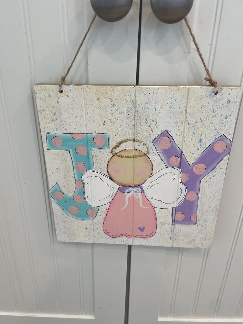 Angel Wooden Plaque Pastel Joy Sign Christmas Wooden Hanger Hand ...