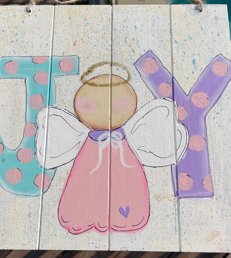 Angel Wooden Plaque Pastel Joy Sign Christmas Wooden Hanger Hand ...