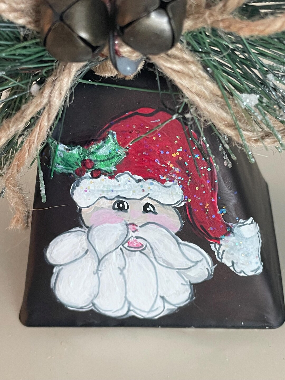 Santa Cowbell Christmas Home Decor Santa Face Bell Ornament Holiday ...
