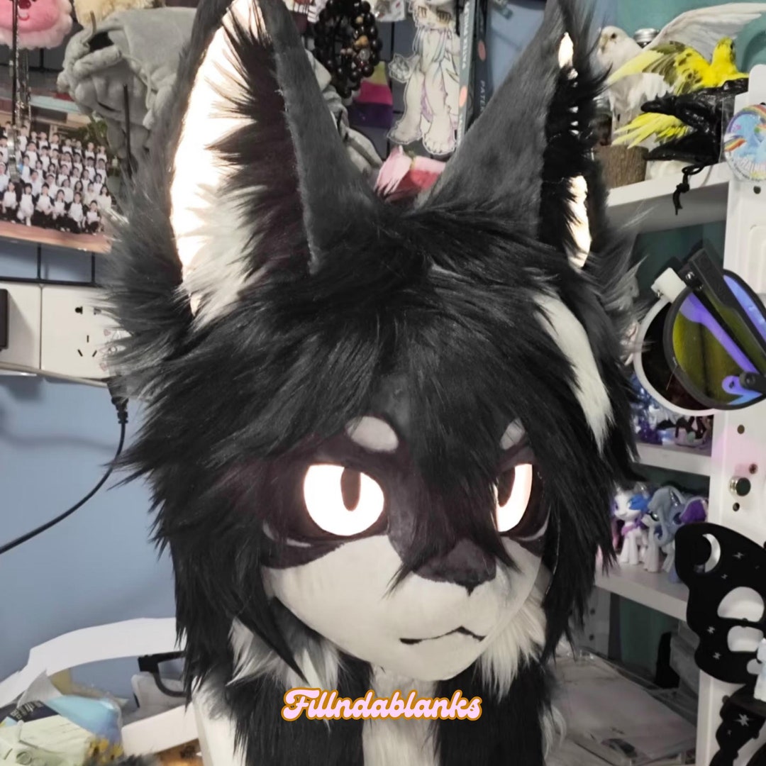Black and White Rabbit Prince With Glowing Eyes Fursuit Head, Custom ...