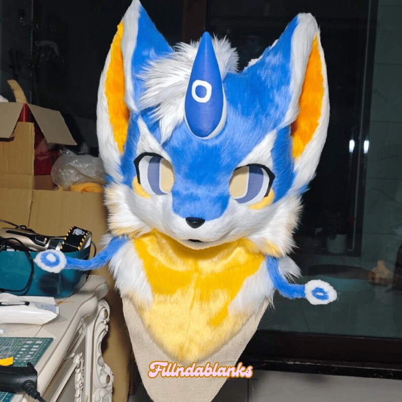 Unicorn Blue Fox Fursuit Head, Custom Fursuit Head, Kenomo Theme Party ...