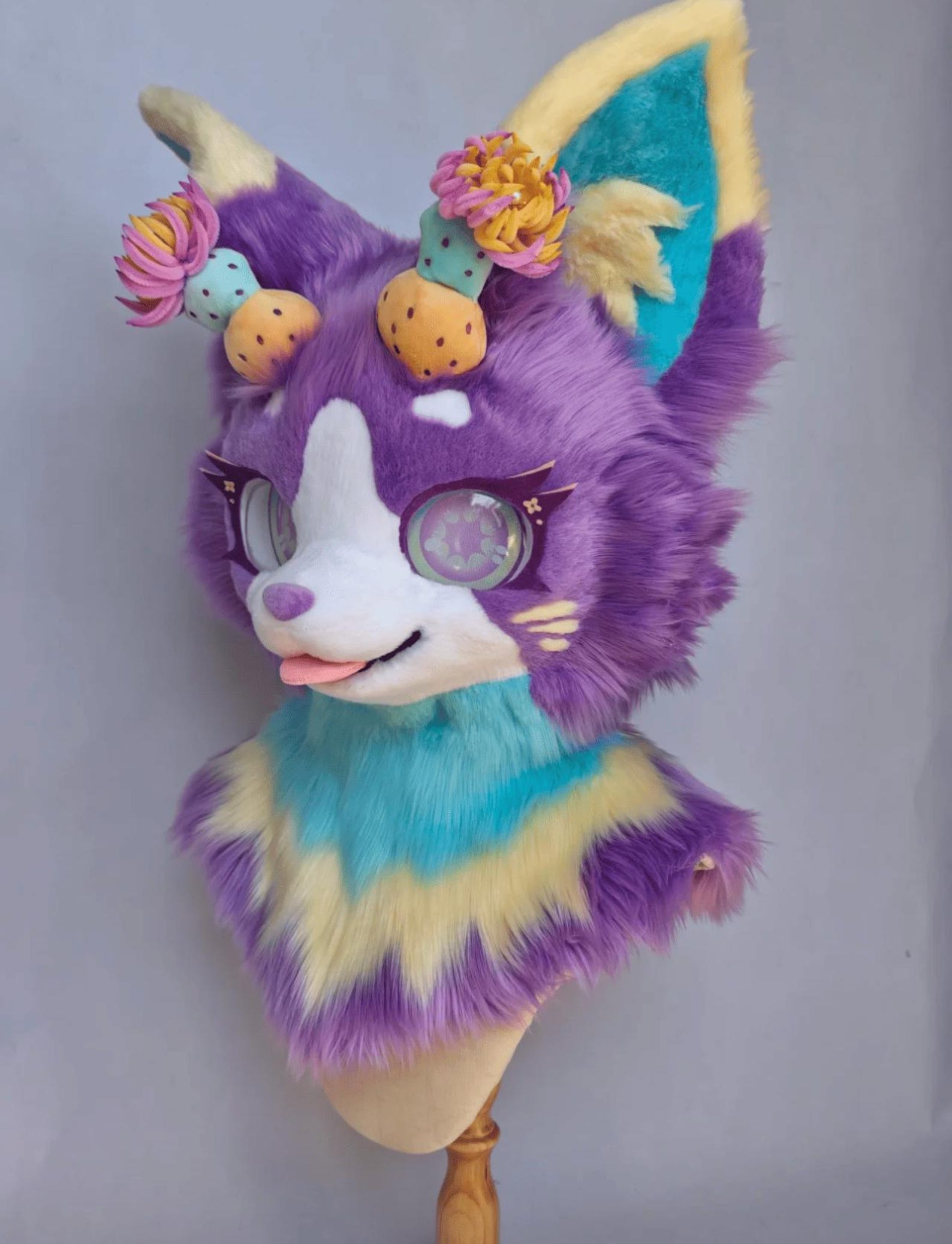 Purple Secret Realm Flower Cat Fursuit Head, Custom Fursuit Head ...