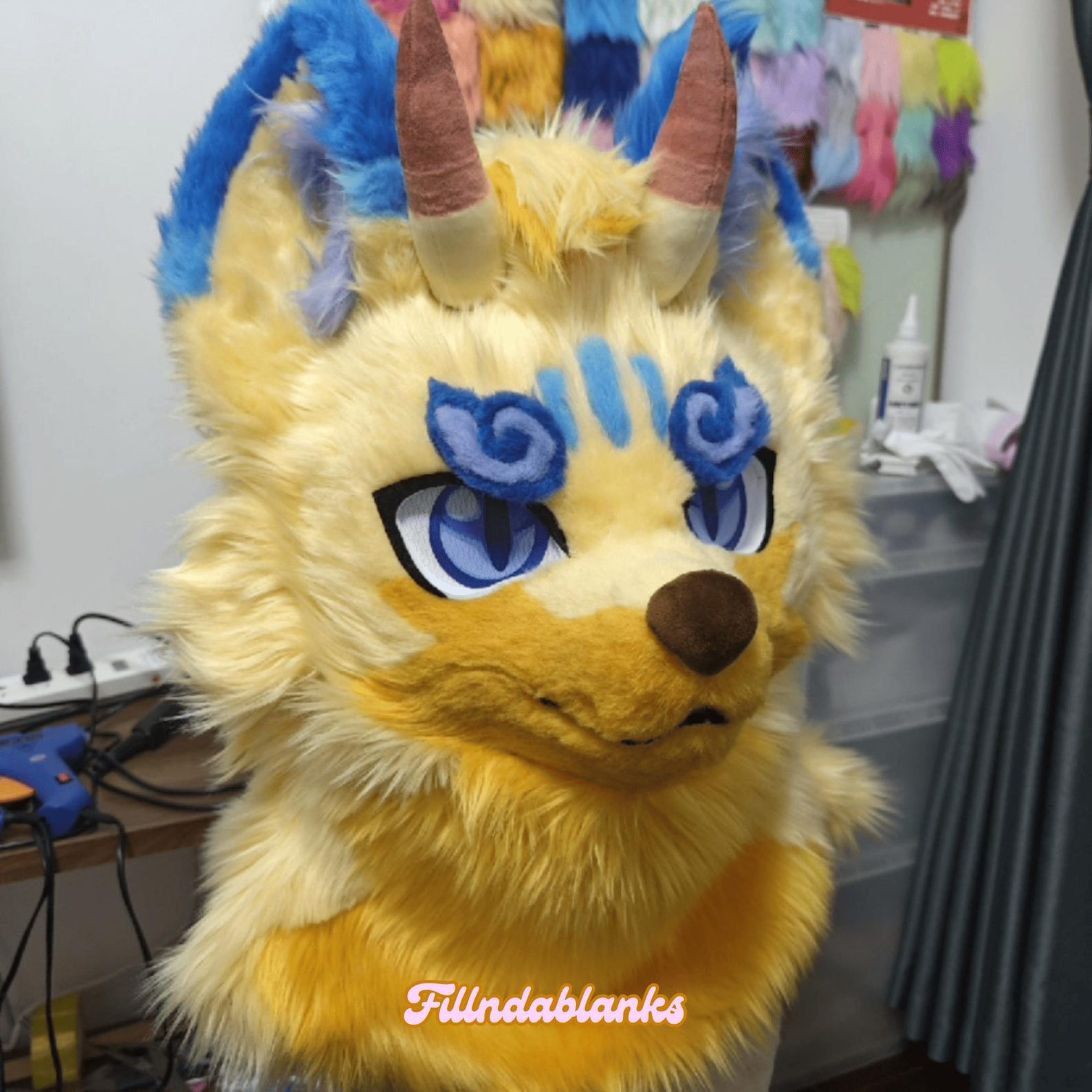 Yellow Flame Dog Fursuit Head, Custom Fursuit Head, Kenomo Theme Party, Fursuit Mask, Fantasy ...
