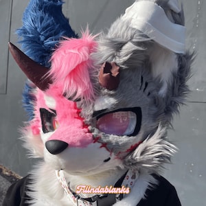 Cute Double Devil Dog Fursuit Head, Custom Fursuit Head, Kenomo Theme ...