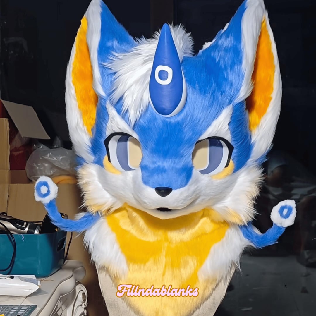 Unicorn Blue Fox Fursuit Head, Custom Fursuit Head, Kenomo Theme Party ...