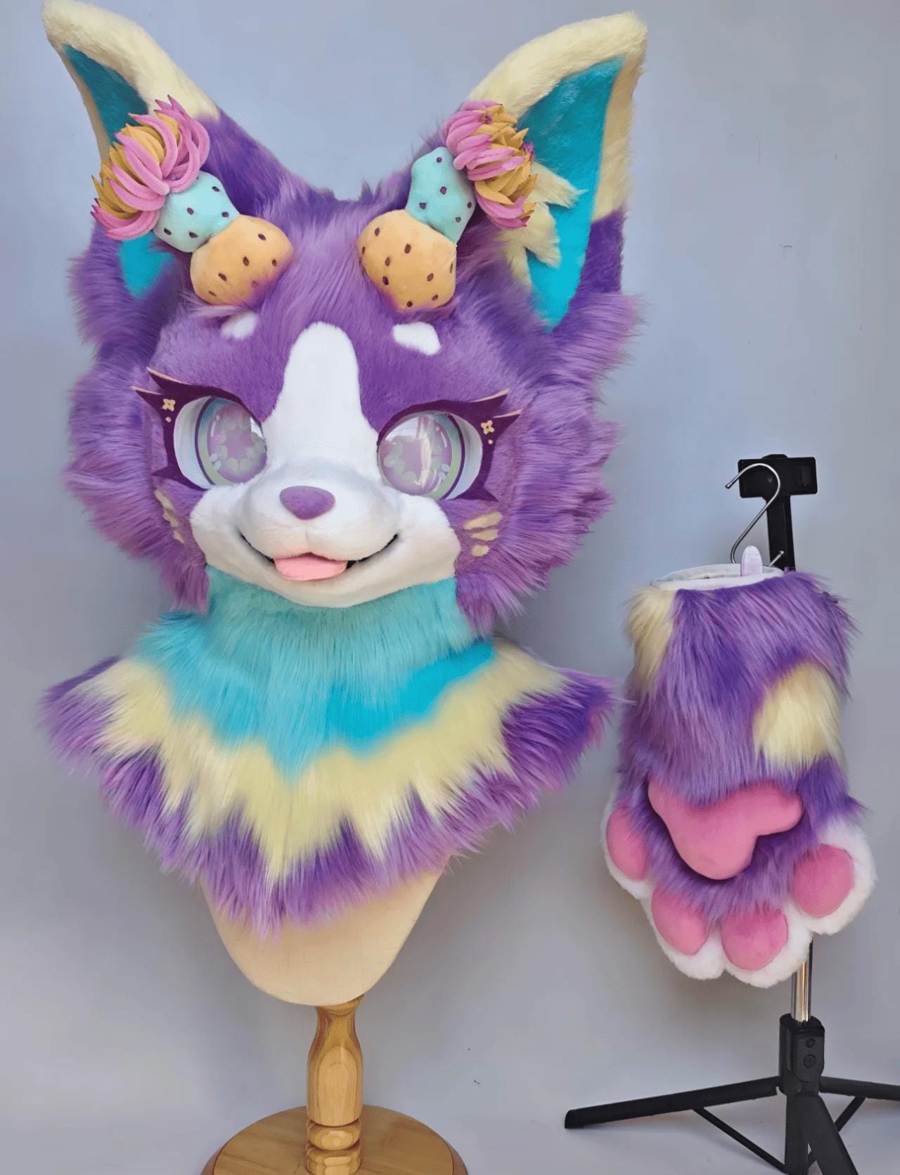 Purple Secret Realm Flower Cat Fursuit Head, Custom Fursuit Head ...