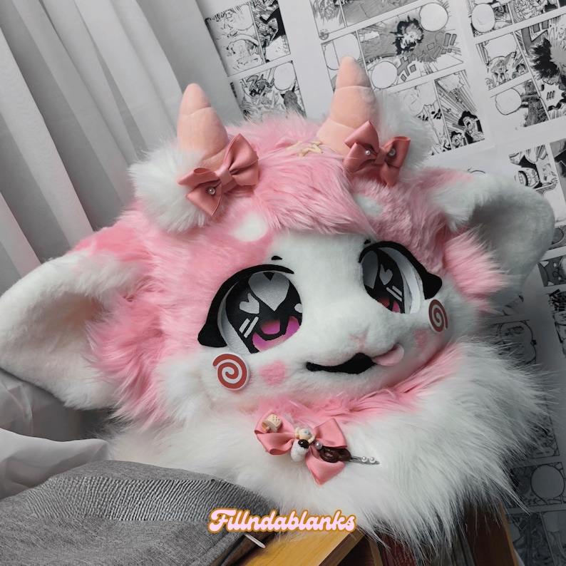 Pink Bell Lamb Fursuit Head, Custom Fursuit Head, Kenomo Theme Party ...