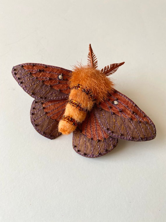 Beaded and Embroidered Oakworm Moth Your Choice of Brooch | Etsy