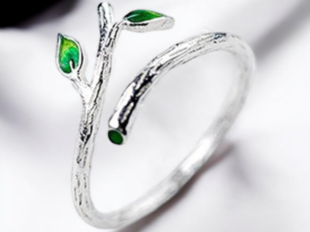 Green Leaves Tree Branch Ring | Adjustable Nature-inspired Jewelry ...