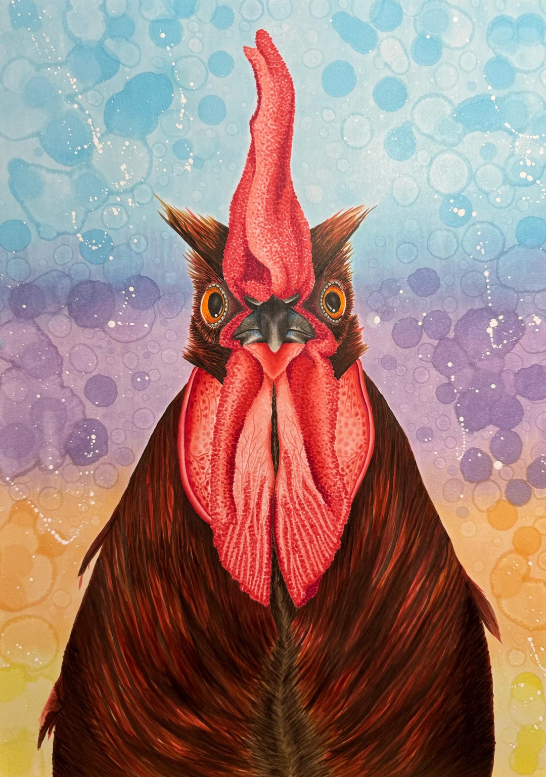 Rhode Island Red Rooster Fine Art Print, Hand Drawn With Alcohol Ink ...