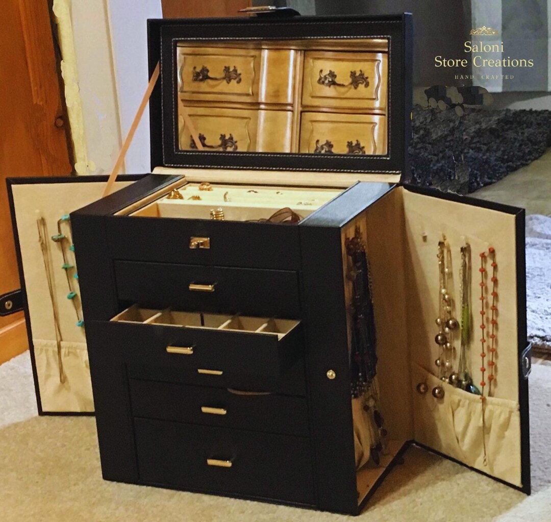 Extra Large Jewelry Box Jewelry Case PU Leather 6 Tier 5 Drawers Large ...
