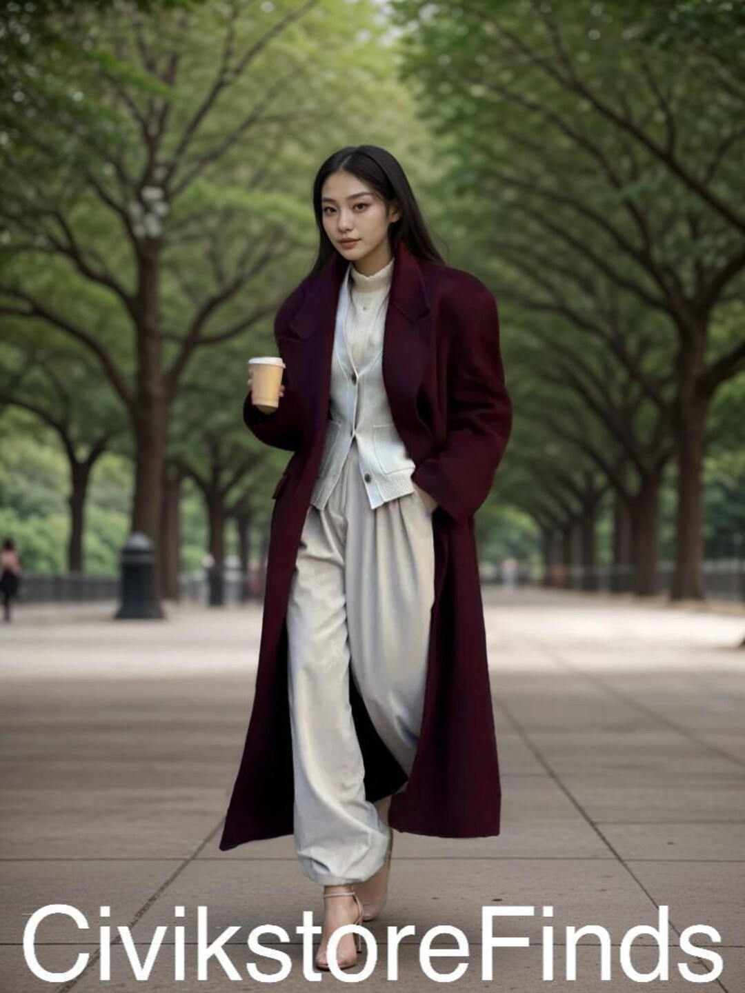 Burgundy Long Coat, Elegant Double-breasted Wool Blend Jacket, Full ...