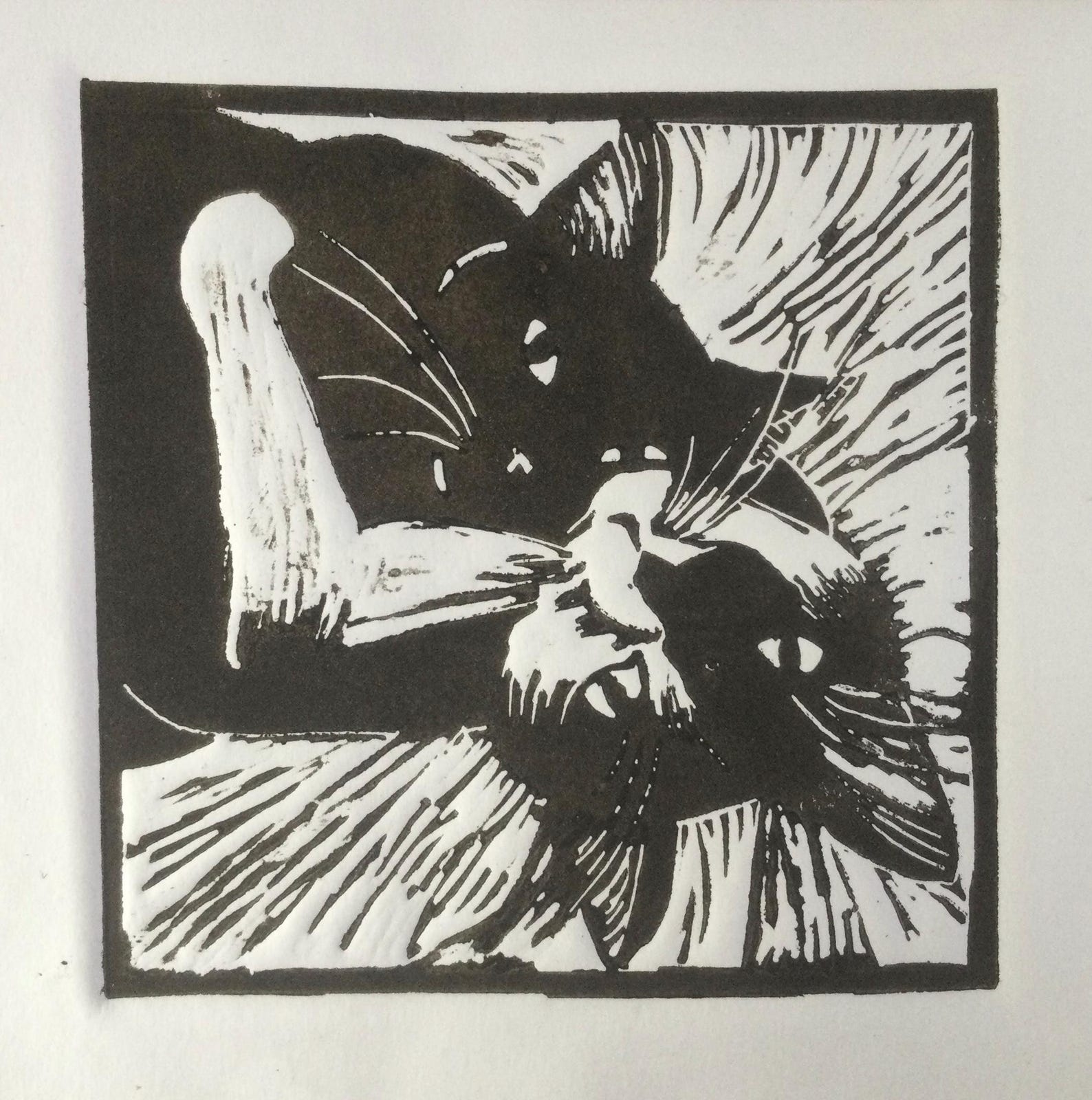 Lino Print, Black and White, Cats, Pets, Playful, - Etsy