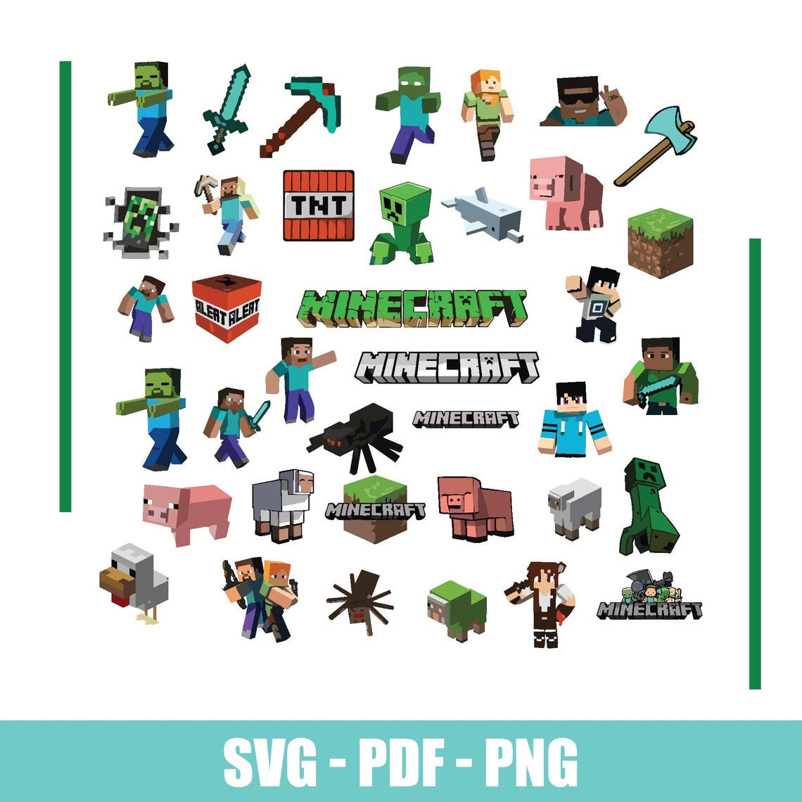 Minecraft SVG DFX Digital Bundle, Silhouette Cameo, Cricut and Laser ...
