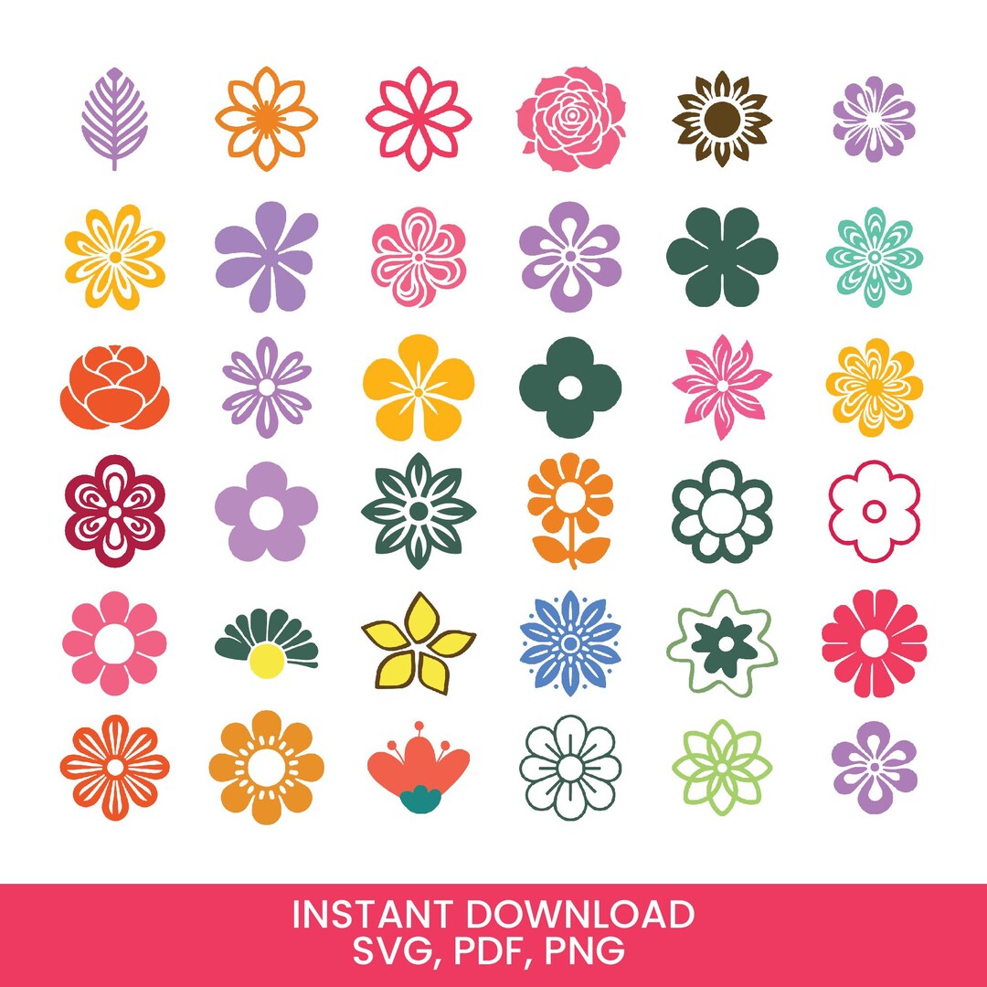Retro Flowers Svg, Flower Clipart, Daisy Flower Cut File,boho Flower ...