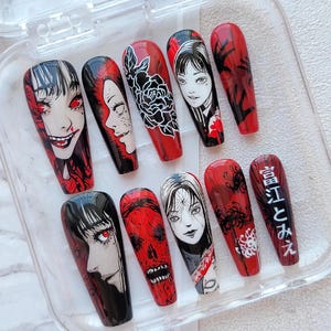 Kawakami Tomie Press on Nails Junji Ito Tomie Anime Nails Halloween ...