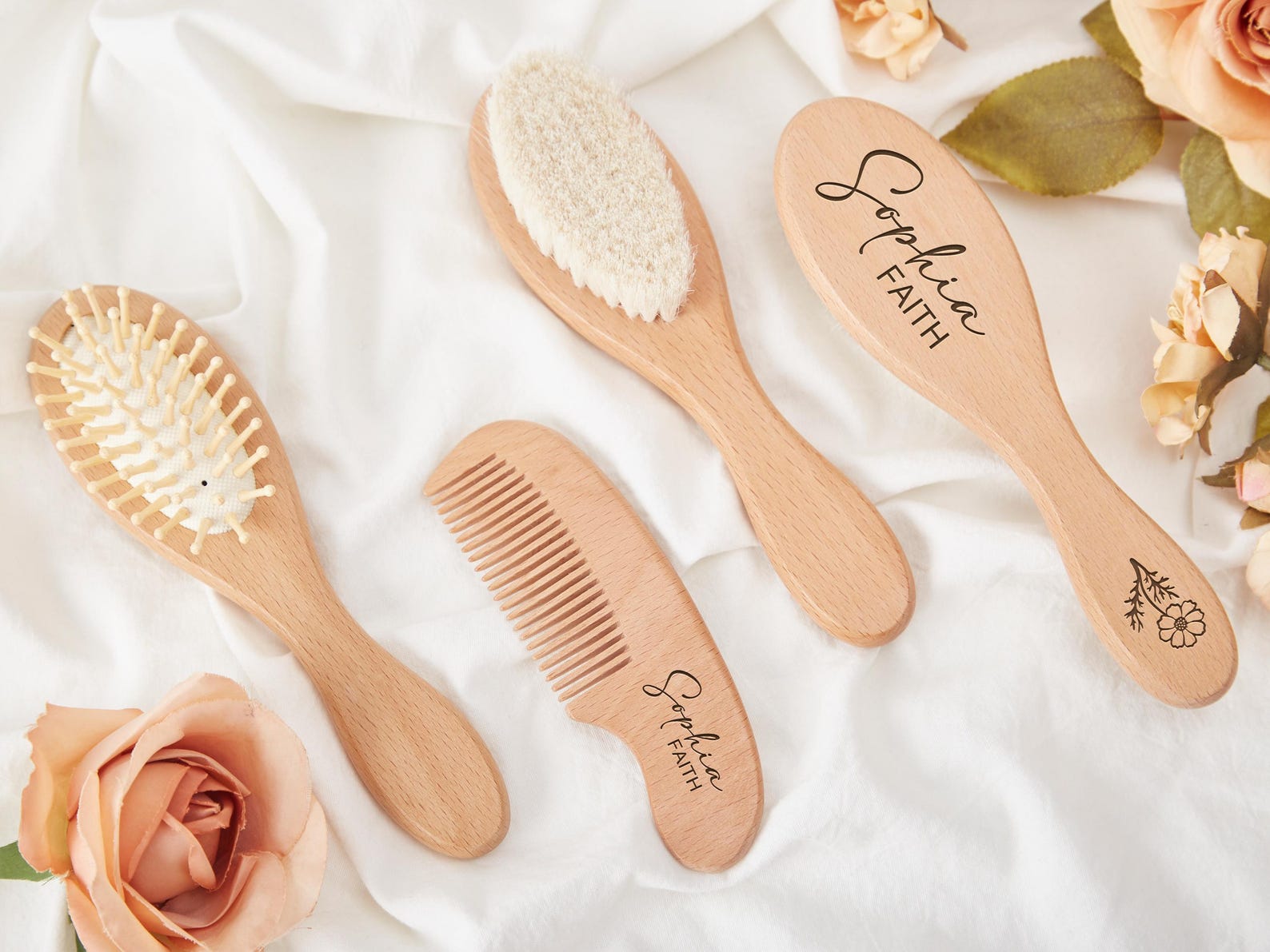 Personalized Baby Brush and Comb Set for Newborn Wooden Baby Brush ...