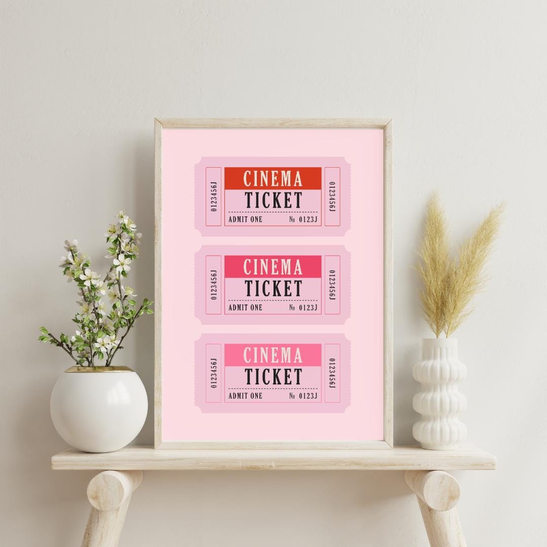 Colourful Retro Cinema Ticket Printable Wall Art Aesthetic Home Decor ...