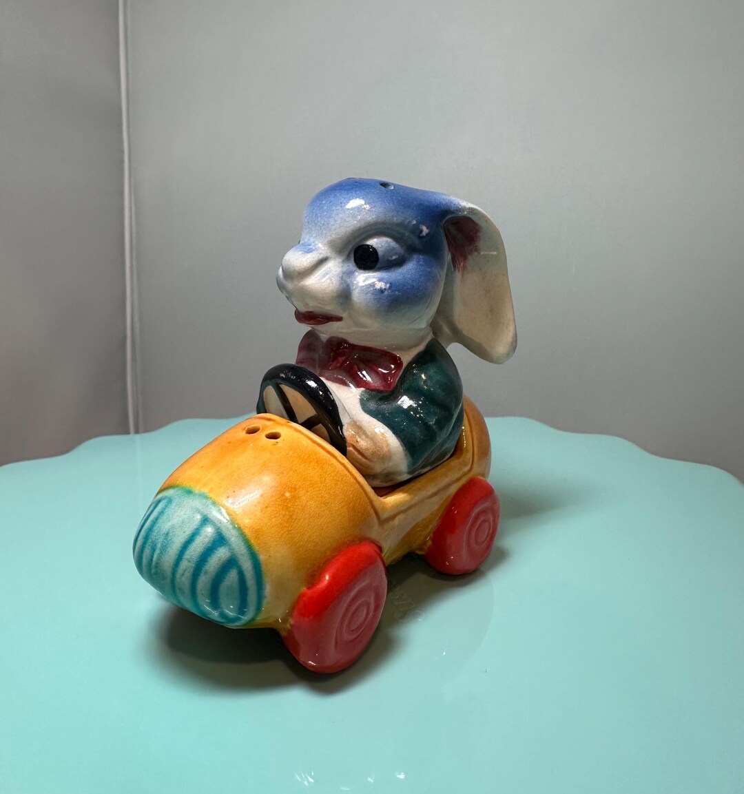Sweet Anthropomorphic Bunny Driving Car, Vintage Japanese Ceramic Salt ...