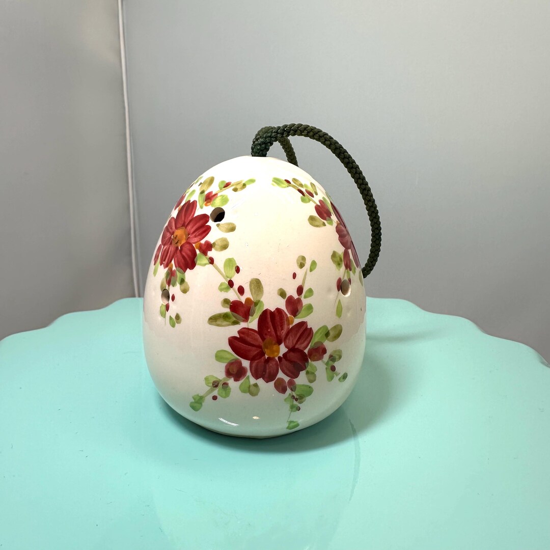 Vintage Japanese Porcelain Potpourri Egg With Cord Handle and Floral ...