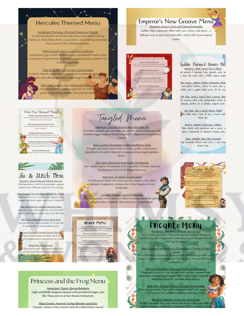 Disney Inspired Menus Digital Download - Etsy