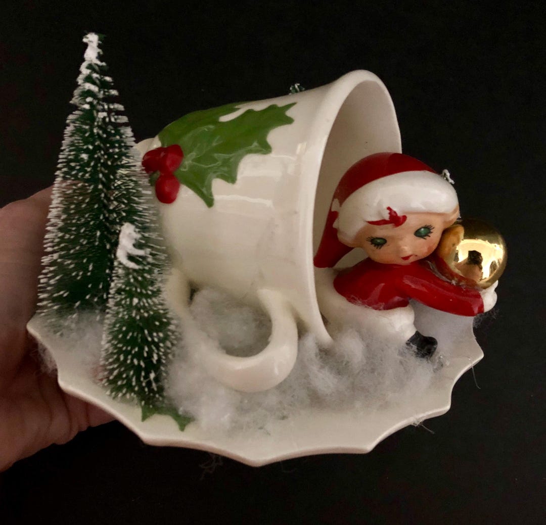 Lefton Santakins Pixie Vintage Christmas Vignette in a Teacup - Etsy