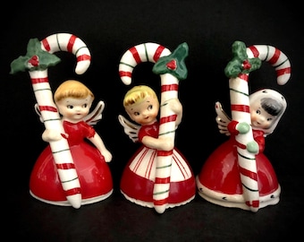 Napco Vintage Christmas Candycane Triplets Angel Bells MCM Midcentury ...