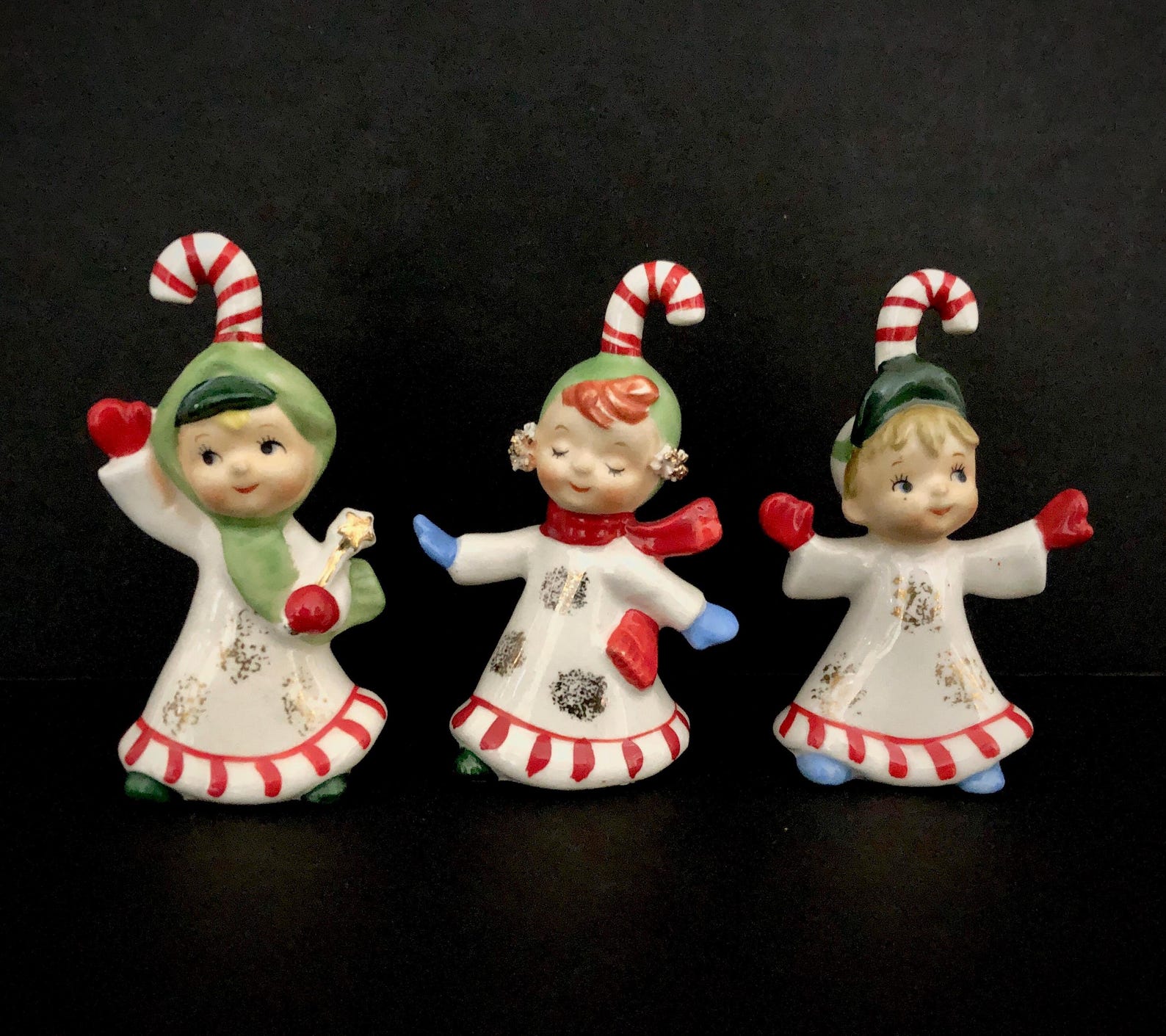 Lefton Vintage Christmas Candycane Kids With Mittens MCM Midcentury ...