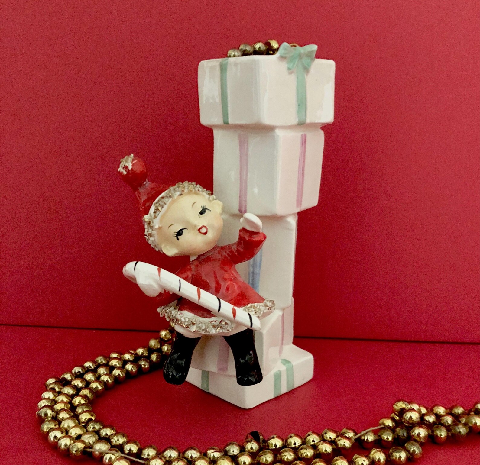 Vintage Christmas Santa Girl With Candycane Bud Vase MCM Midcentury - Etsy
